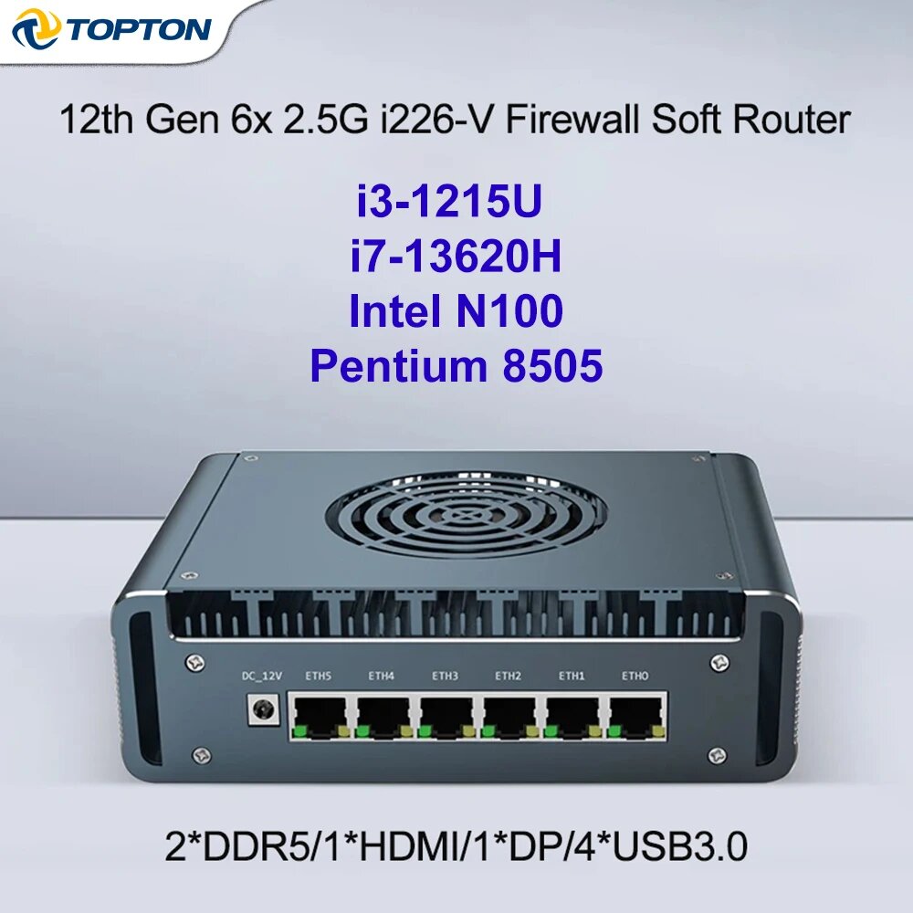 Домашний сервер мини-ПК с брандмауэром, Intel i7 13620H i3 1215U N100, 6x2,5G i226-V LAN, хост-компьютер с виртуализацией pfSense Proxmox