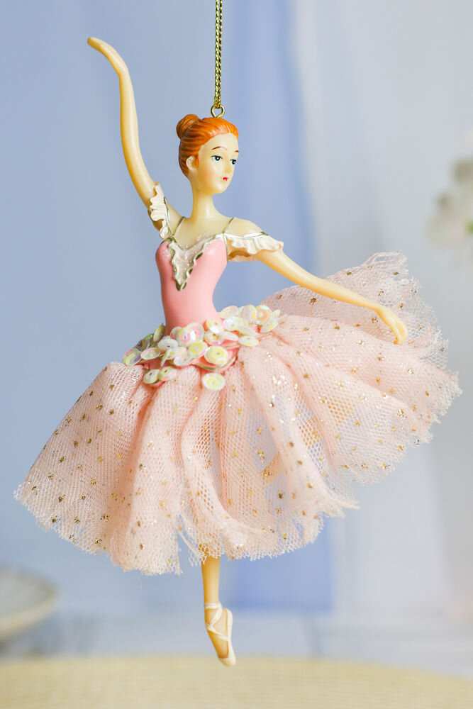 Ёлочная игрушка балерина - розовый танец, полистоун, текстиль, 18 см, Goodwill TR19095-1