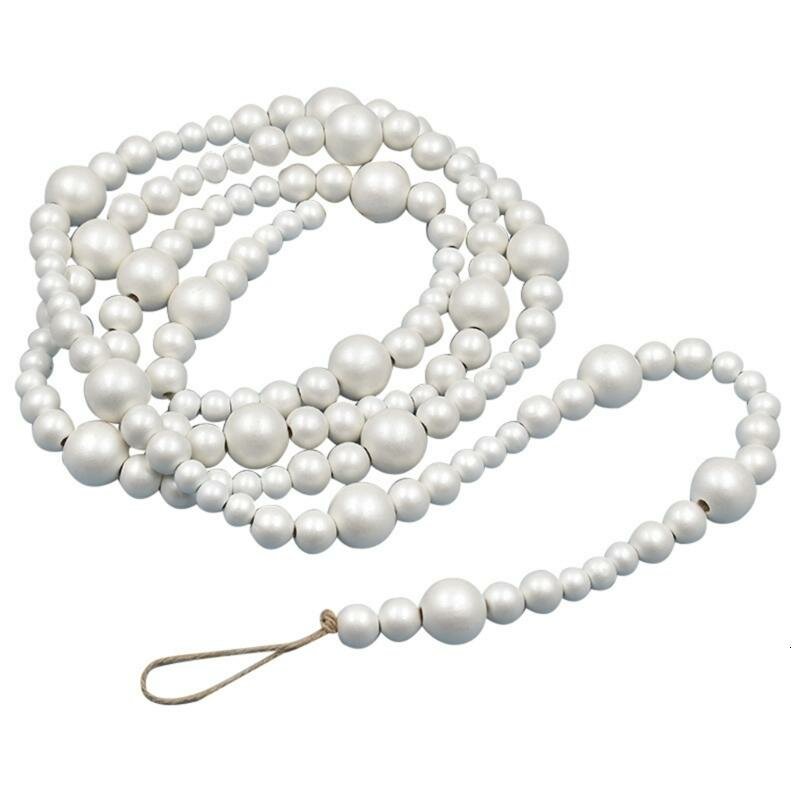 Деревянная бусная гирлянда, Жемчужно-белый