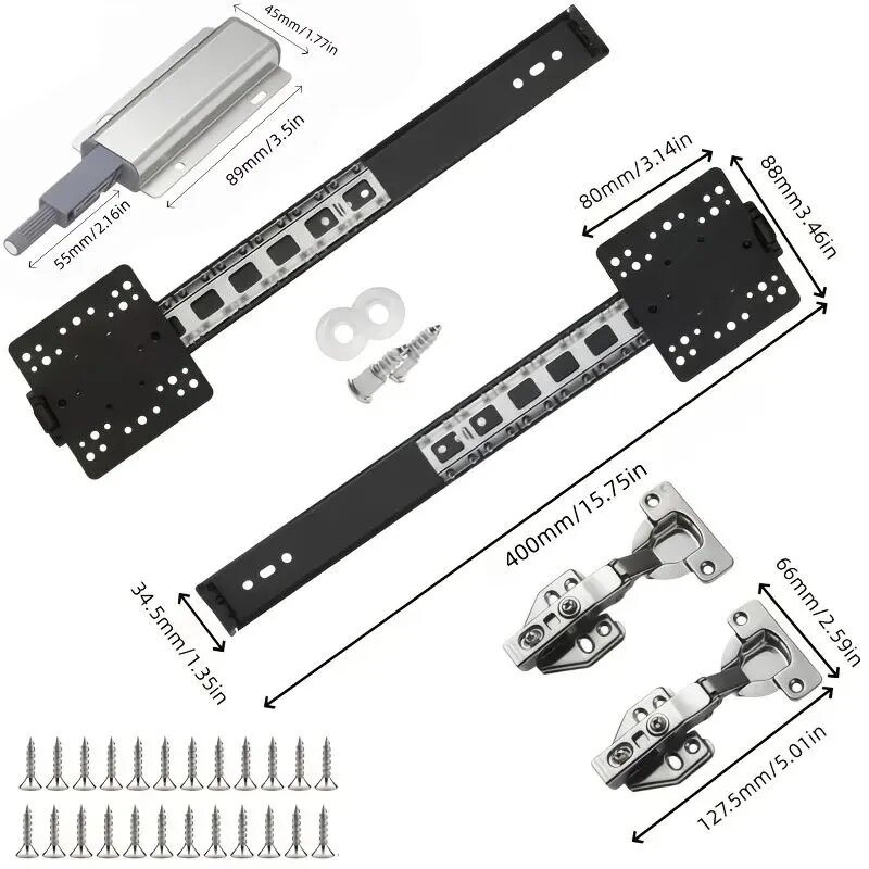 Комплект фурнитуры для раздвижных дверей, 5 предметов, скрытая направляющая и складная система, магнитный доводчик, для шкафа-купе, гардероба и тумбы под ТВ, экономия пространства