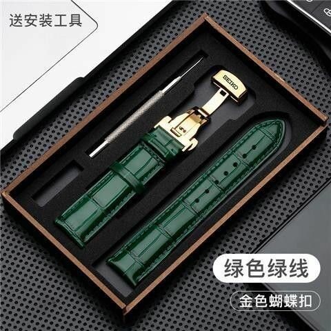 Ремешок для часов Seiko-5 из верхнего слоя коровьей кожи, зеленый, подводник, 20 мм