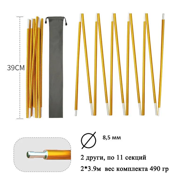 Дуга для каркаса палатки, алюминиевая, диаметр трубы 8,5 мм, оранжевая