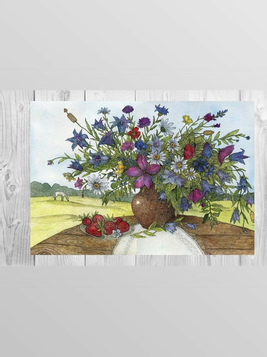 Открытка поздравительная Букет полевых цветов Открытка с конвертом для посткроссинга