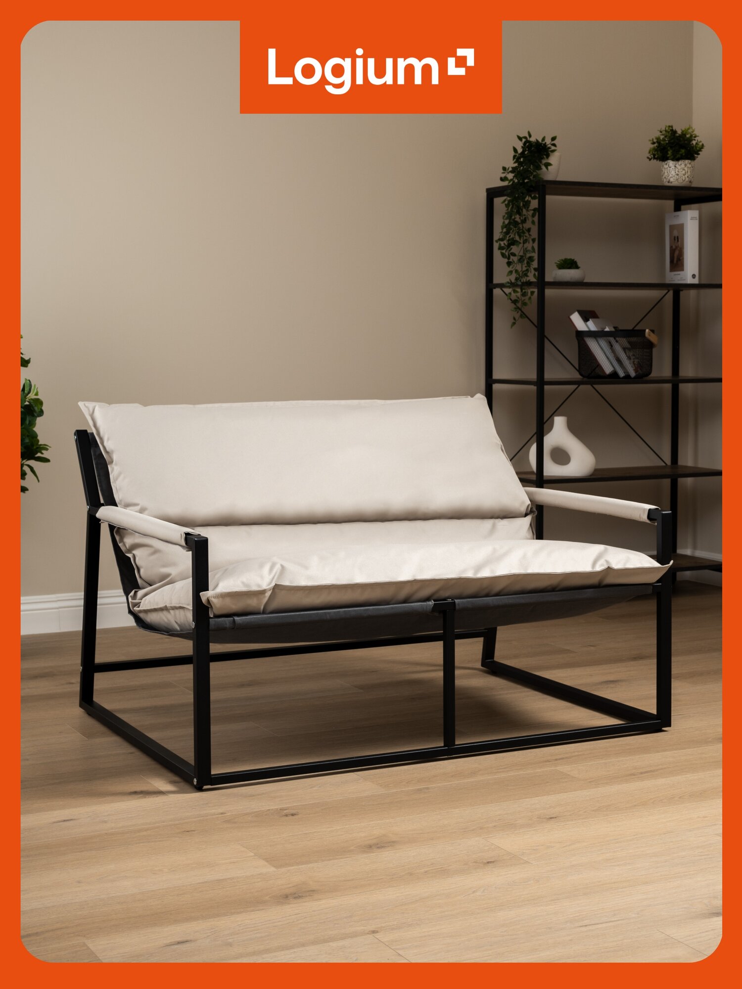 Диван Монг для дома и веранды, Арт. ТД 124 Cuba humus (стиль - лофт, ткань - рогожка, цвет - кремовый, черный)