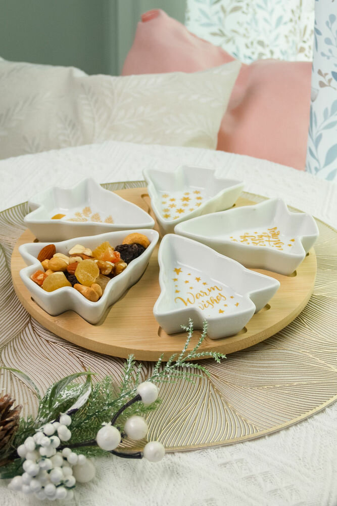 Сервировочное блюдо-менажница жероль, керамика, бамбук, 27х5 см, 6 предметов, Koopman International 278000990