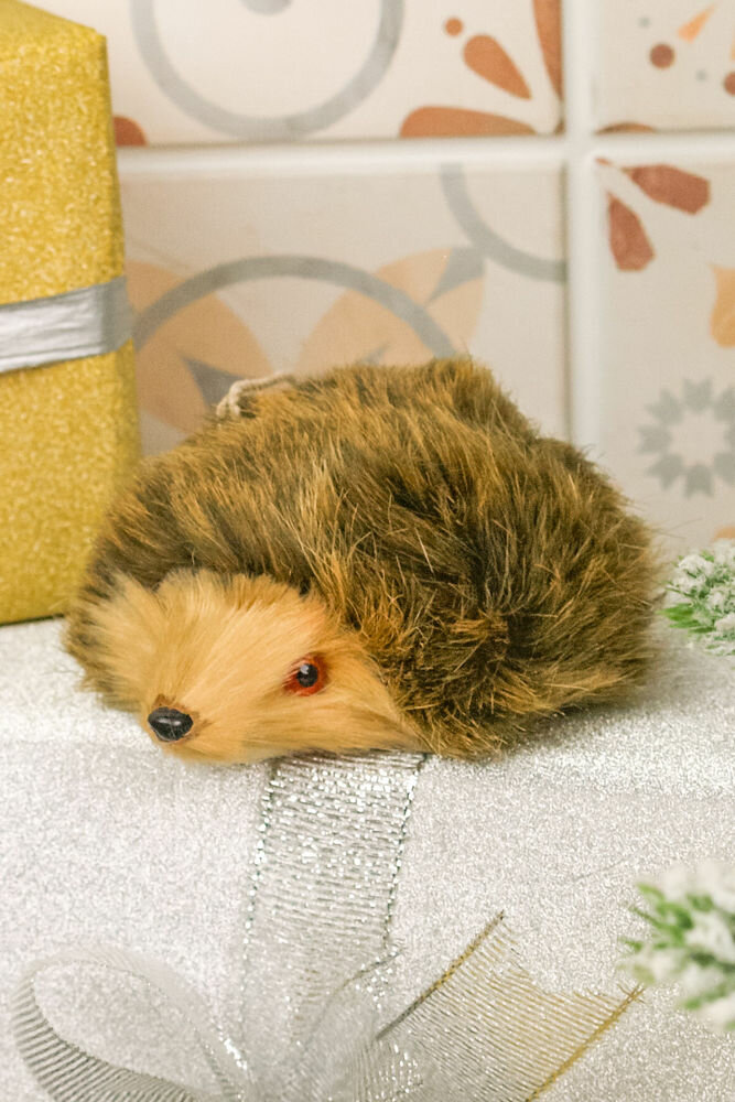 Ёлочная игрушка лохматый ёжик, искусственный мех, 8 см, Кэминг (Kaemingk) 582400-2