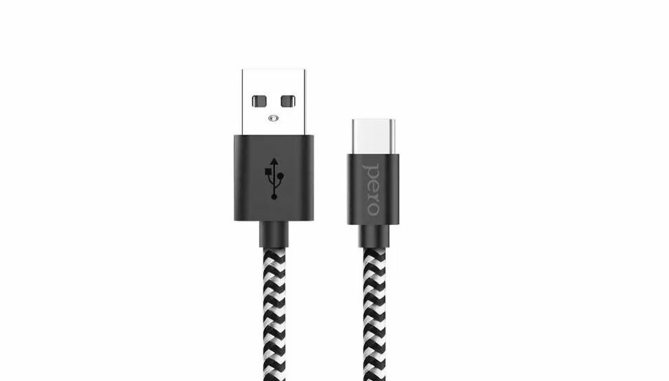 Кабель USB - Type-C, PERO DC-04 1м серо-черный, PRDC-04TC1MSB