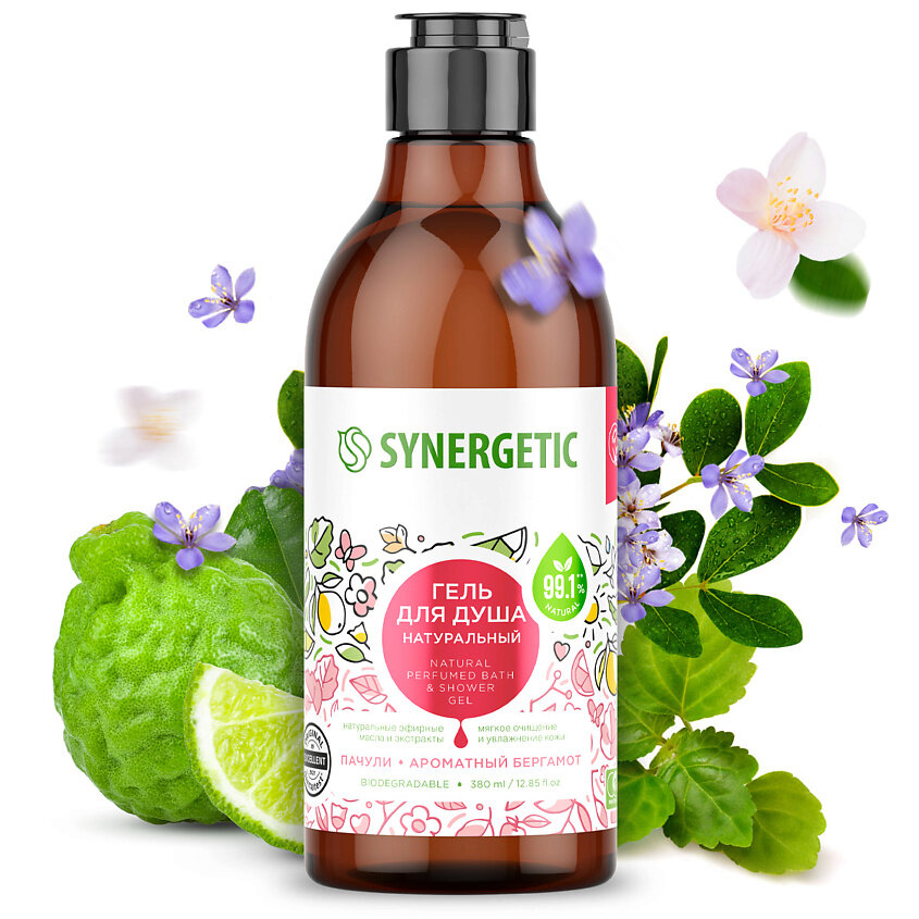 SYNERGETIC Гель для душа "Пачули и ароматный бергамот", 380 мл
