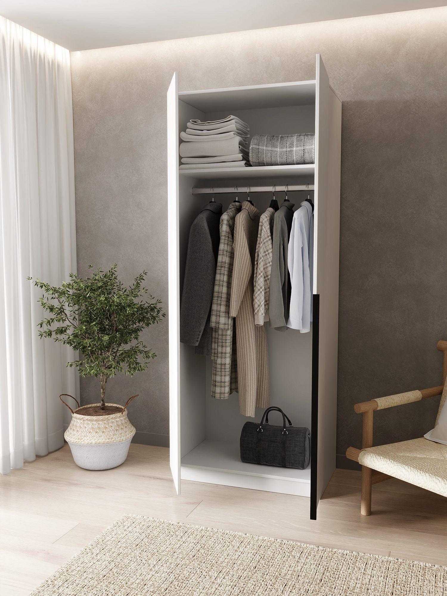 Шкаф A-A MEBEL МаХ двухдверный платяной распашной для одежды 80х48х204 см белый