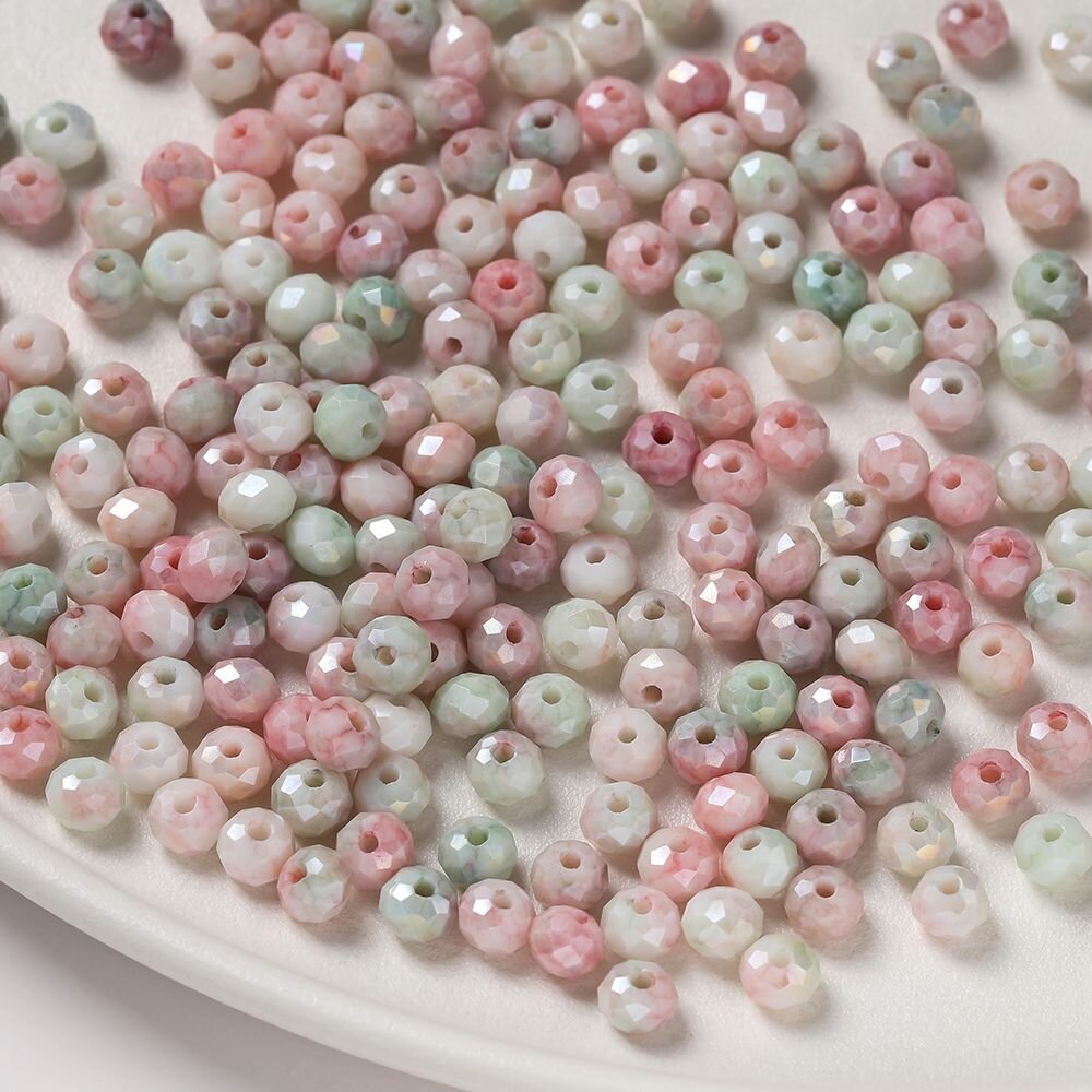 Фианит граненый 6 мм, бусины натуральные для рукоделия и украшений, 40шт, цвет зеленый и розовый
