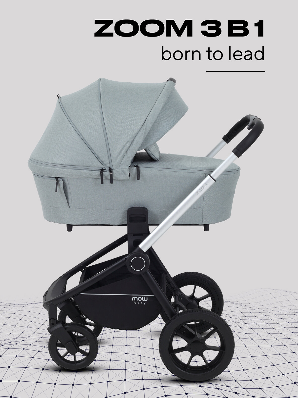 Коляска для новорожденных 3 в 1 MOWBaby ZOOM Next RA087 Silver Green Tea