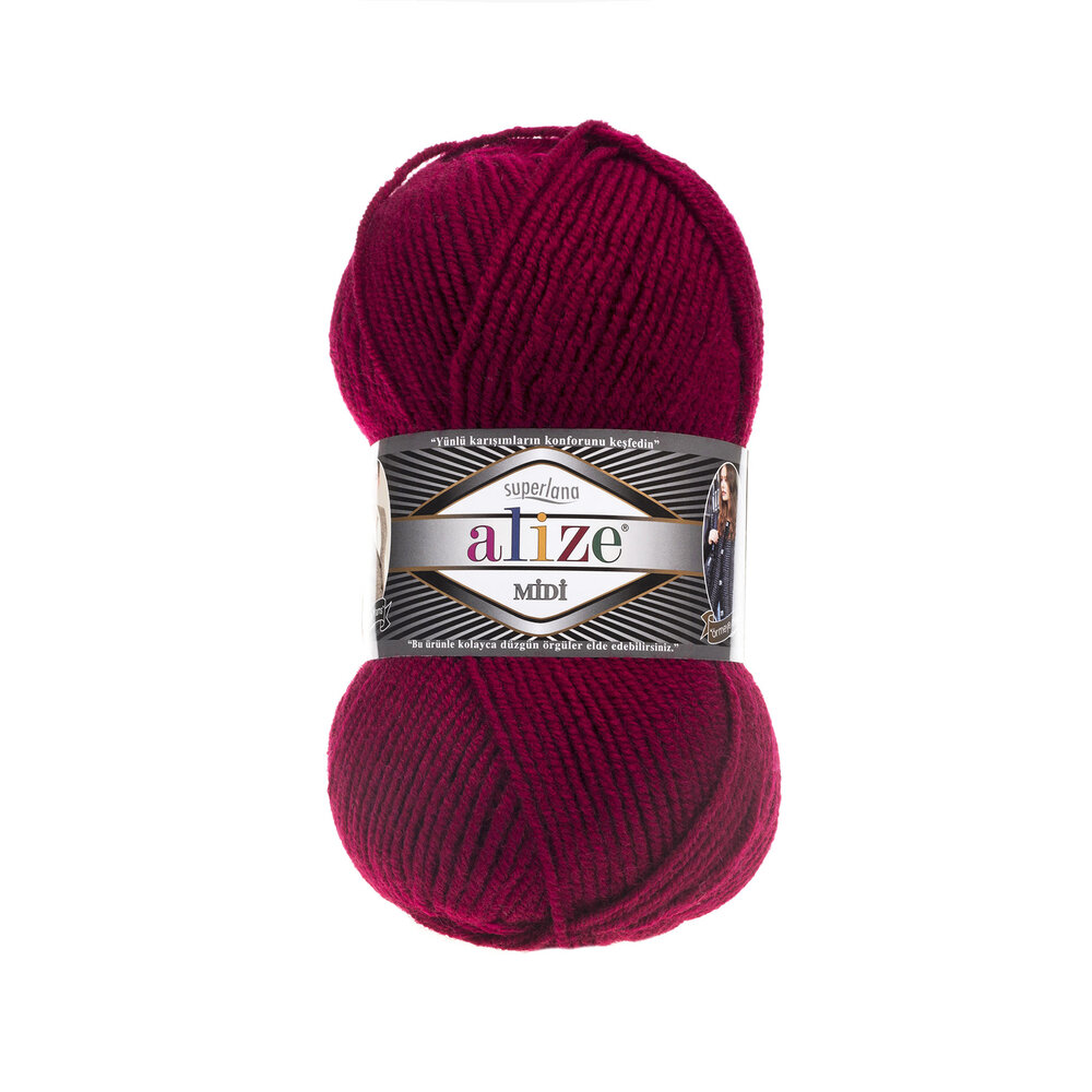 Пряжа для вязания Alize Superlana midi 390 вишневый 100 гр/170 м 25% шерсть, 75% акрил