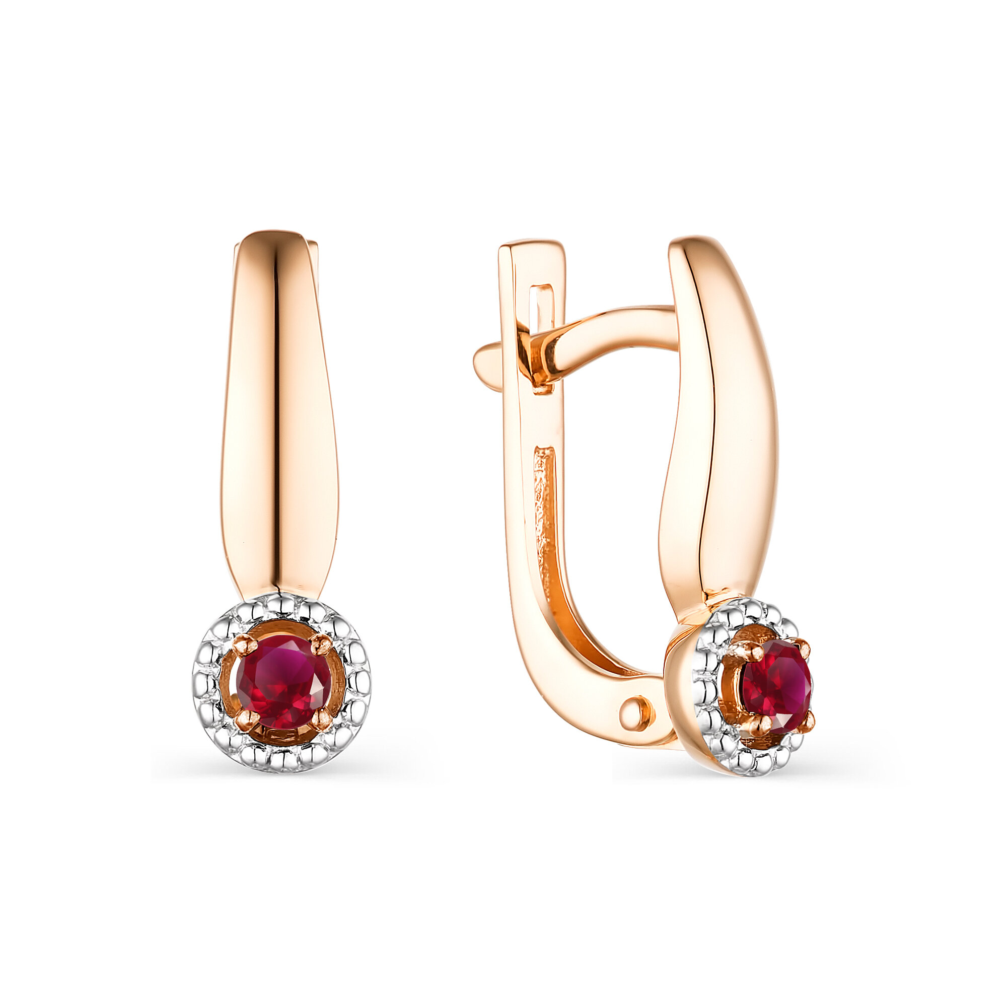 Серьги, красное, комбинированное золото, 585 проба, бриллиант, рубин