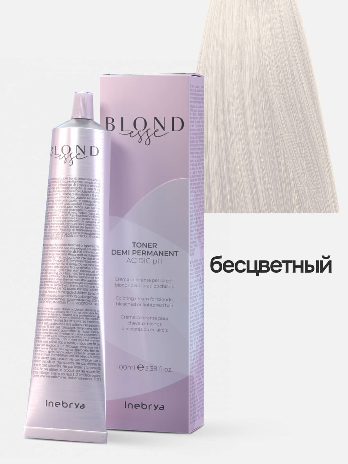 Крем - краска для тонирования волос профессиональная без аммиака Inebrya Blondesse Toner Demi Permanent Прозрачный, 100 мл