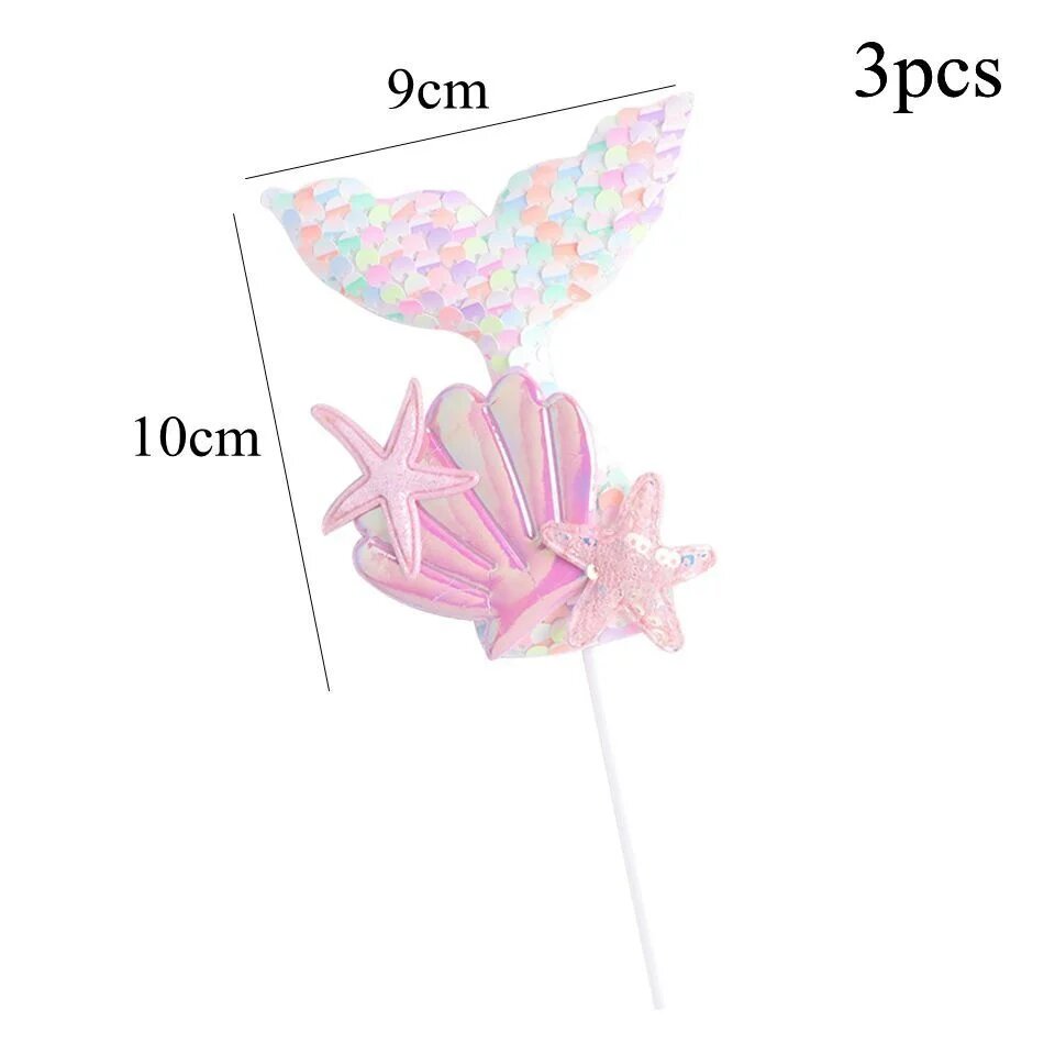 Набор из 3-х пластиковых топперов для торта "Хвост русалки" Tissy Розовый, 3pcs Rainbow