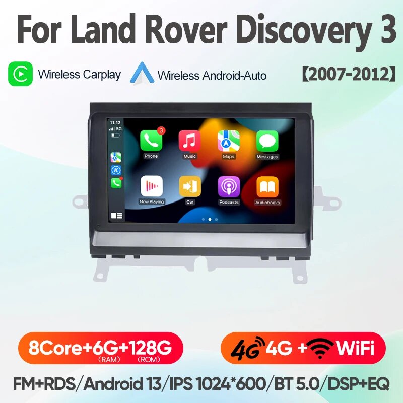 Автомагнитола Android 13 Wireless Carplay для Land Rover Discovery 3 2007-2012, 8Core 6G 128G