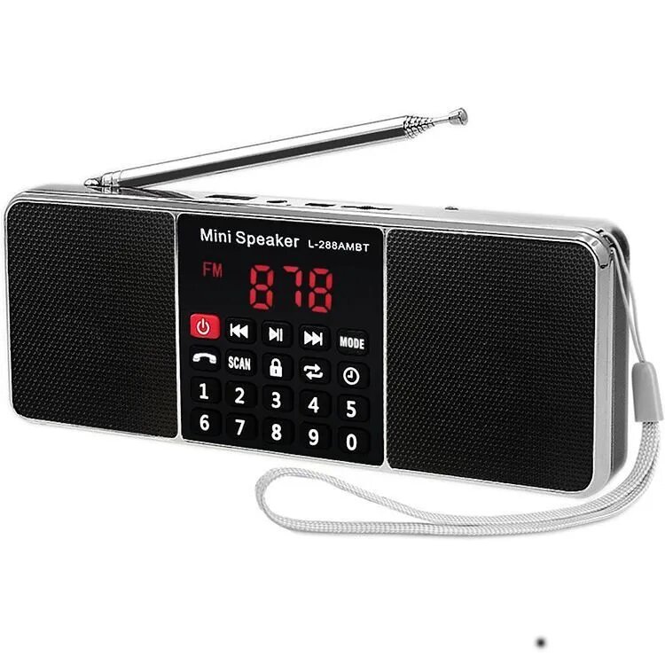 Магнитола Mini Speaker L-288AMBT, Цифровой тюнер FM/MW, miniUSB, питание от аккумулятора, черный/серый