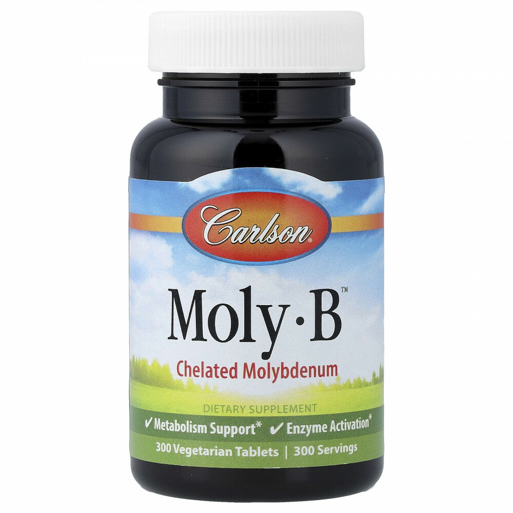 Carlson, Moly-B™, молибден в хелатной форме, 300 вегетарианских таблеток (500 мкг в 1 таблетке)