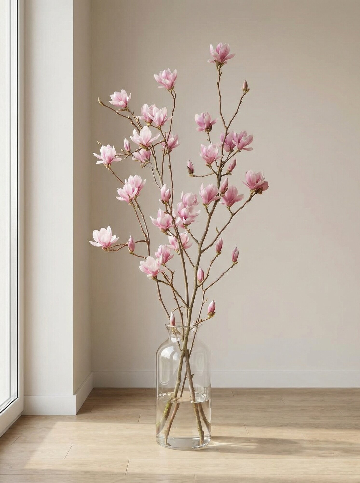 Ветки магнолии живые 150 см 1 штука — премиум Италия, нежно-розовые, доставка Москва