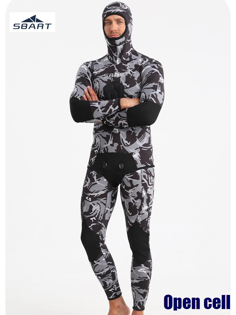 5мм Камуфляжный гидрокостюм из двух частей для дайвинга , плавания, сноркелинга и серфинга, Opencell.