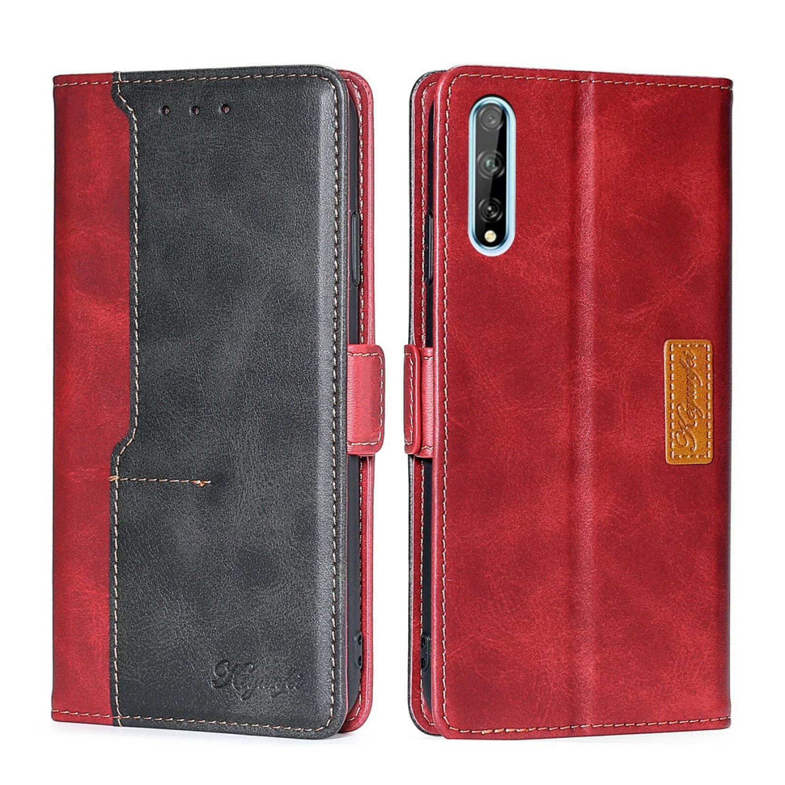 Чехол-книжка MyPads для Huawei Y8P с магнитным креплением, карманами и подставкой черно-красный