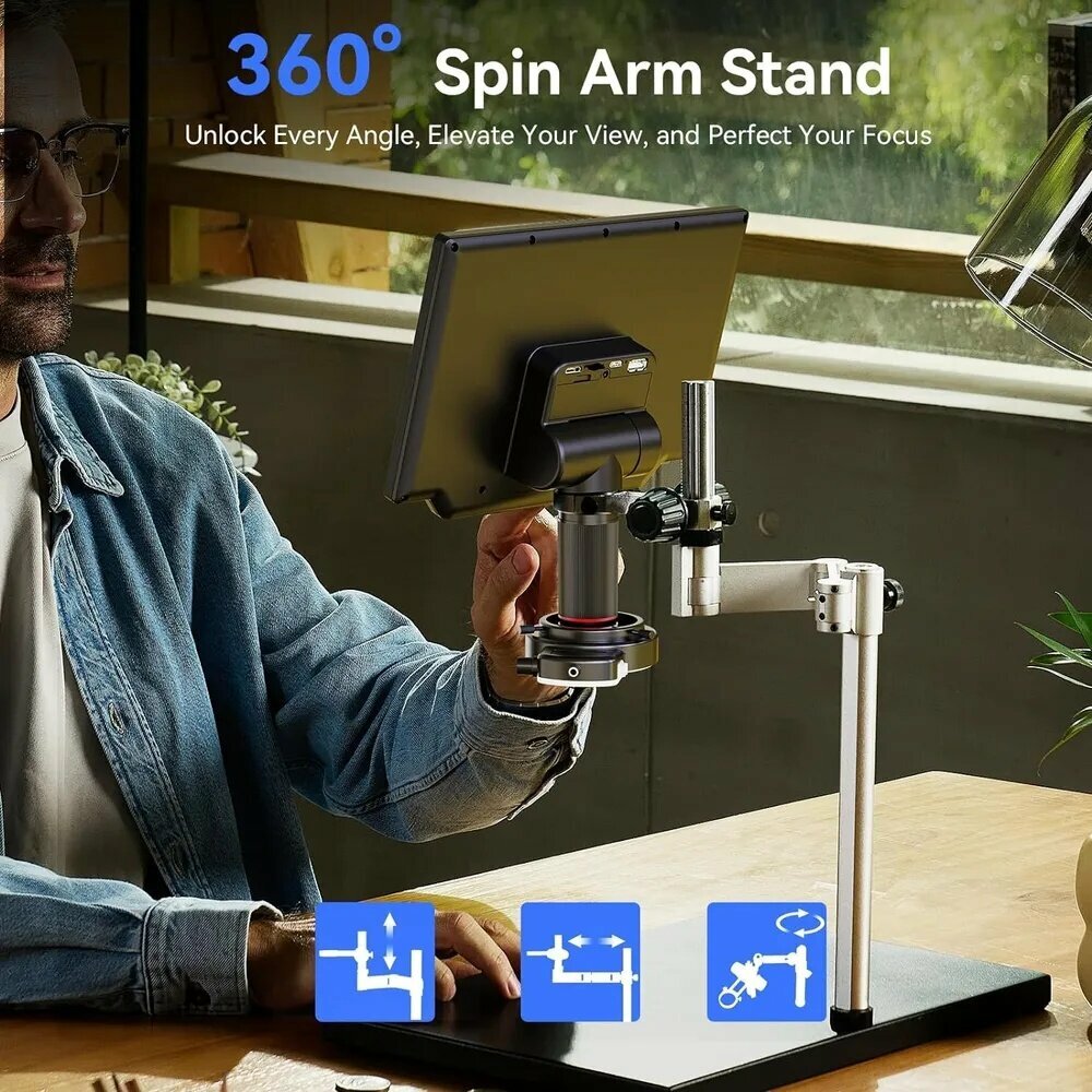TOMLOV TM4K Max 4K цифровой микроскоп 2000x, 52MP Spin Arm паяльный микроскоп для взрослых, 10.1inch HDMI Larger Base 64GB