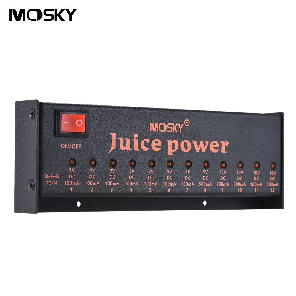 MOSKY Juice power - Блок питания для гитарных эффектов, 12 выходов DC, металл, черный