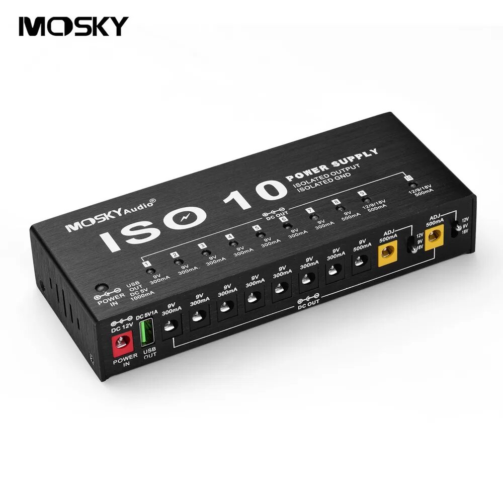 MOSKY Audio ISO 10 Power Supply изолированный выход изолированный GND USB OUT DC 5V 1A DC 12V для процессоров эффектов — фото 1