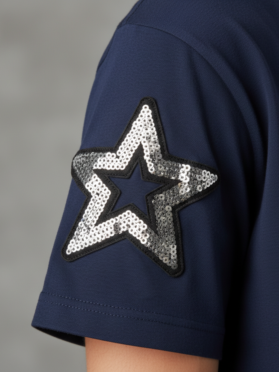 Нашивка патч с пайетками на клеевой основе "Звезда" серебро (9х9см)