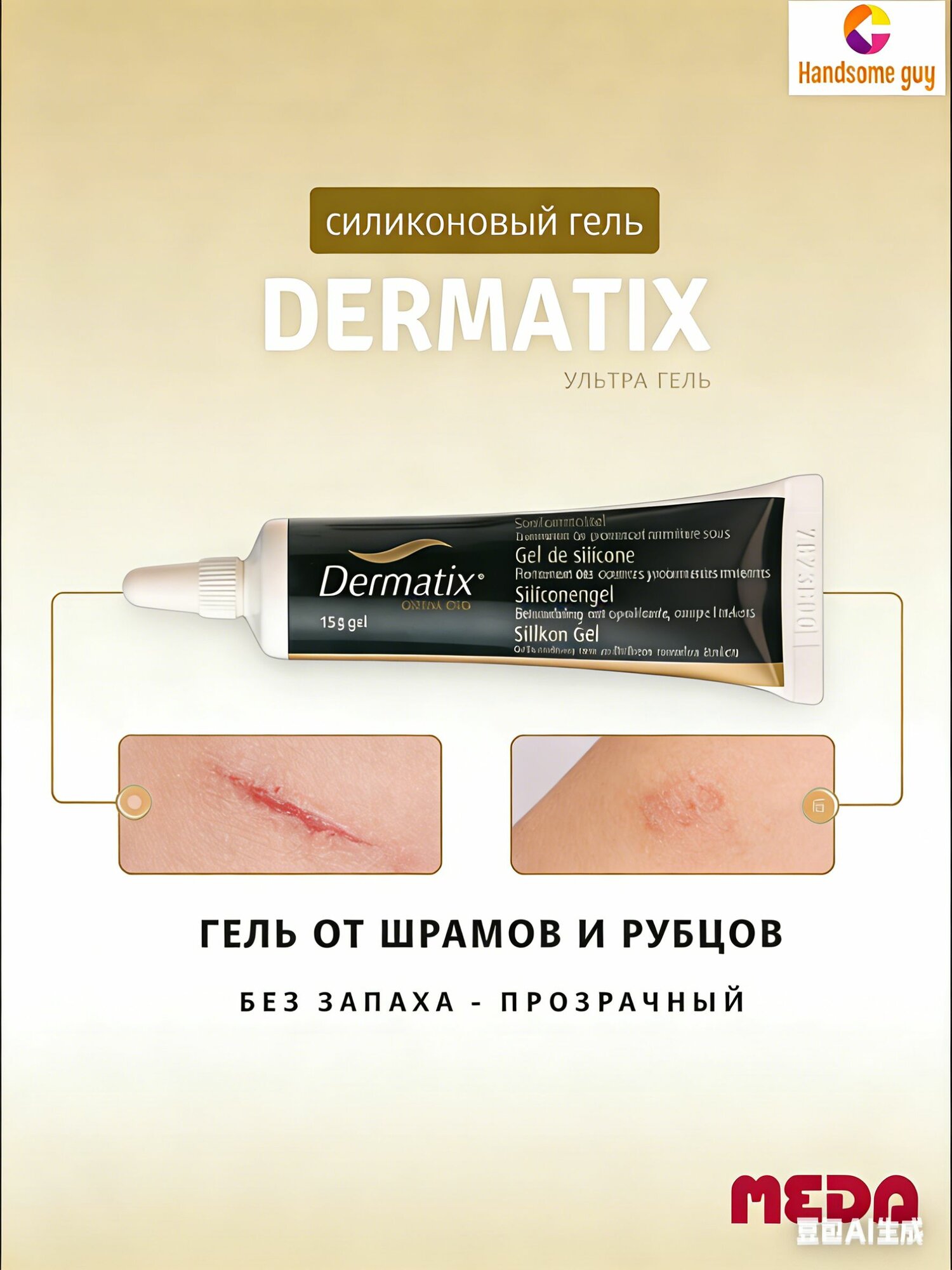 Dermatix Дерматикс силиконовый гель-крем от шрамов рубцов постакне растяжек для взрослых и детей / США 15 г. в черной упаковке