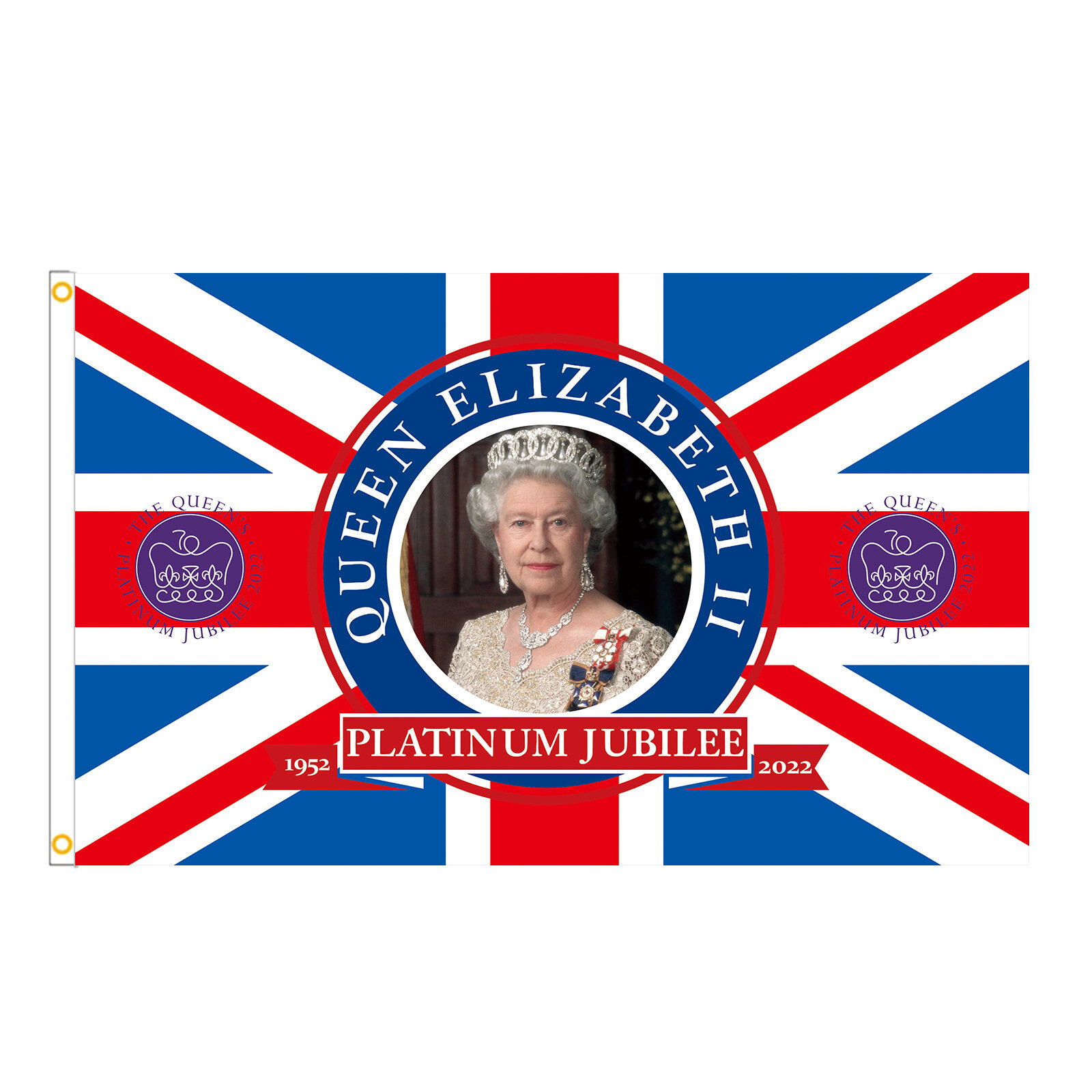 Флаг в честь платинового юбилея королевы Елизаветы II - 3х5 футов - Британский флаг «Юнион Джек» с портретом королевы и памятным дизайном - 70-летие (1952-2022) - Высококачественная 100% полиэстерная ткань - Флагшток в комплект не входит