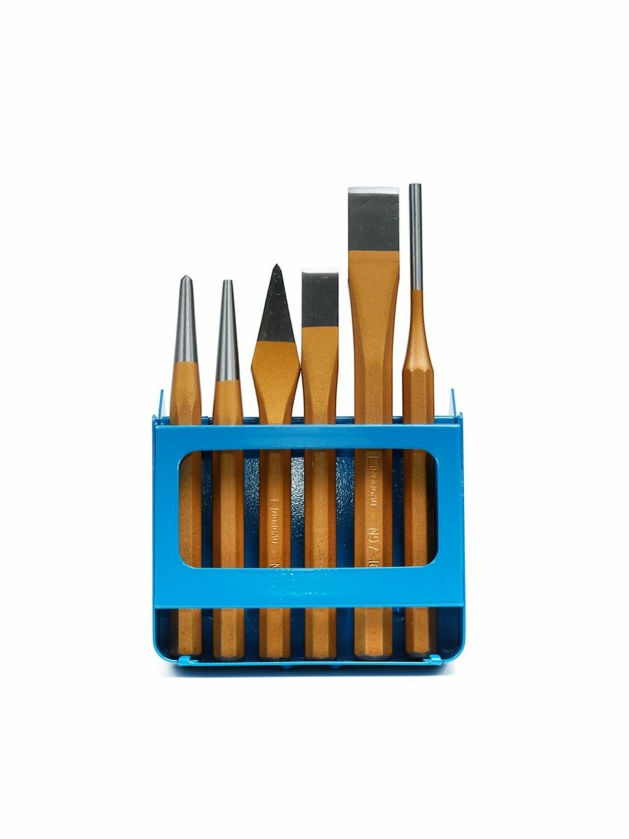 Набор ударного инструмента зубило, пробойник, кернер, выколотка NORGAU Industrial из CrMo стали в футляре, 6 штук