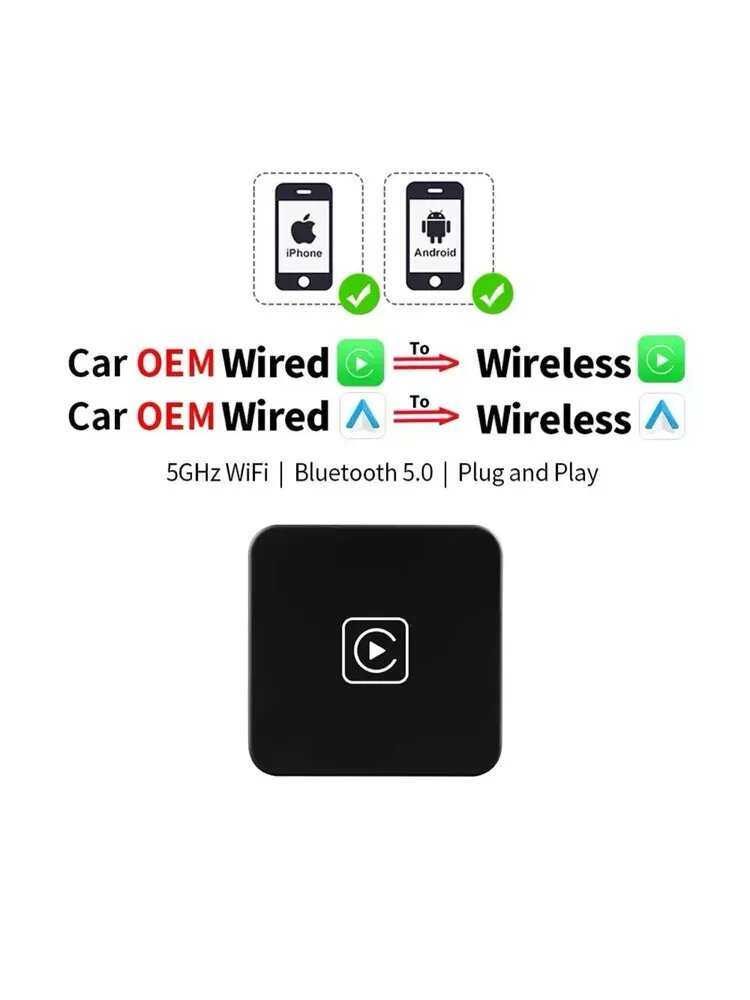 Carabc Адаптер Carplay для беспроводного подключения Carplay и Android Autoy