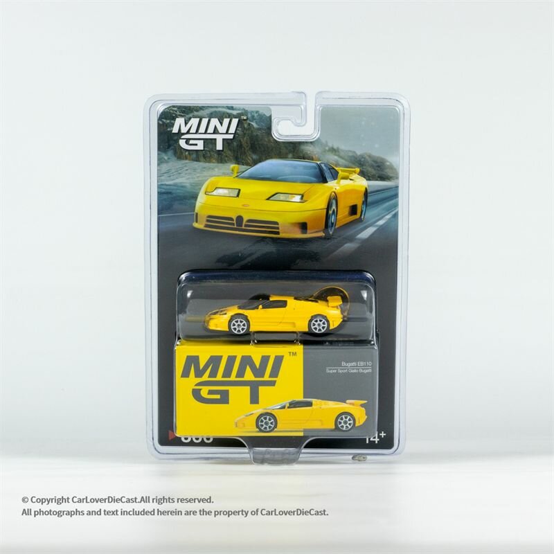 MINI GT x Majorette, литая коллекционная машинка 1:64(866-Bugatti EB110 Super Sport Giallo)