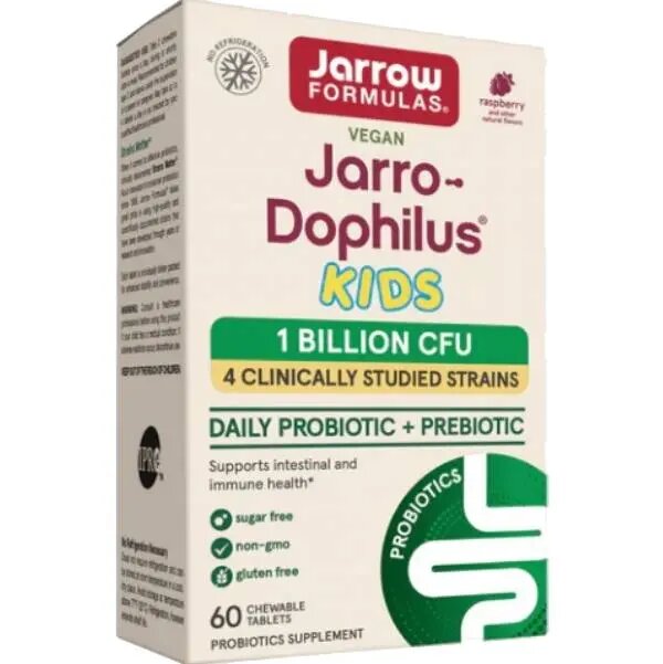 JARROW Комплекс Jarro-Dophilus Kids 1 млрд КОЕ со вкусом натуральной малины, 60 таблеток