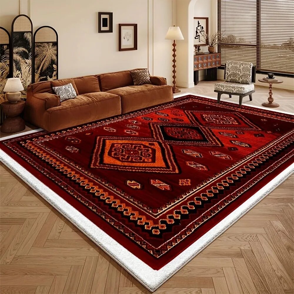 Ковер красный 90x60 см, для гостиной, бархатный, геометрический рисунок