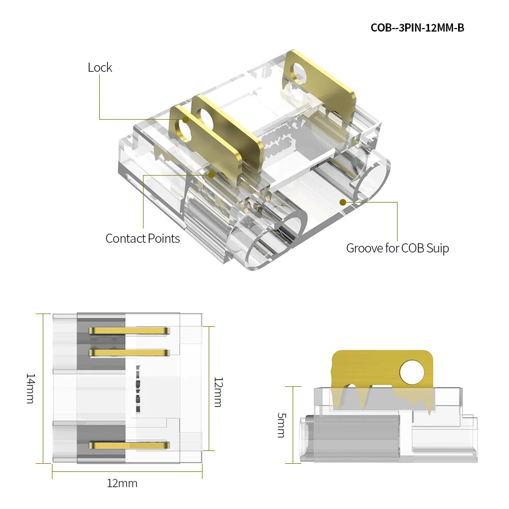 Разъем COB 3PIN 12mm B, 10шт