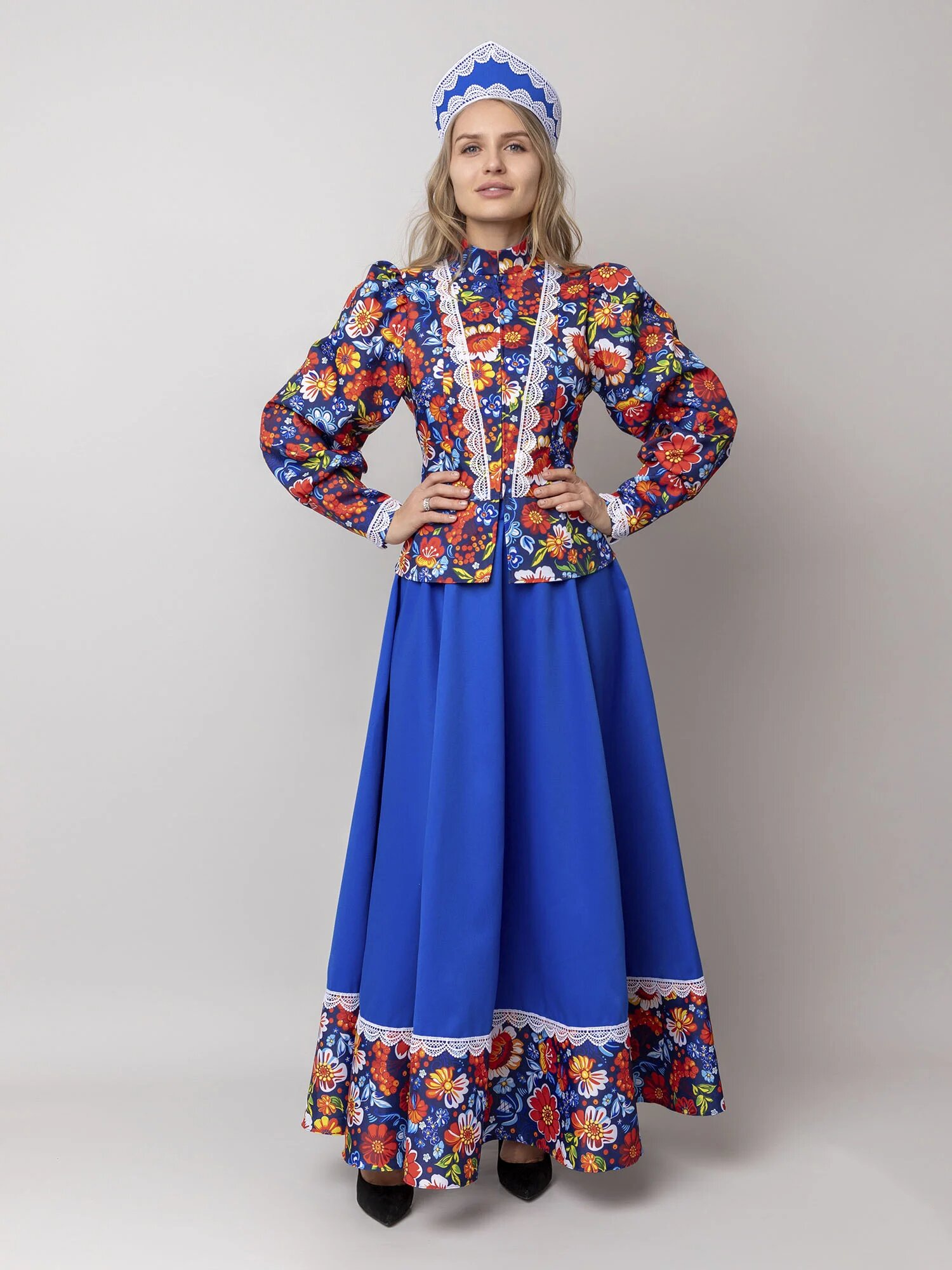 Карнавальный костюм казачий взрослый "Ольга" женский народный с кокошником