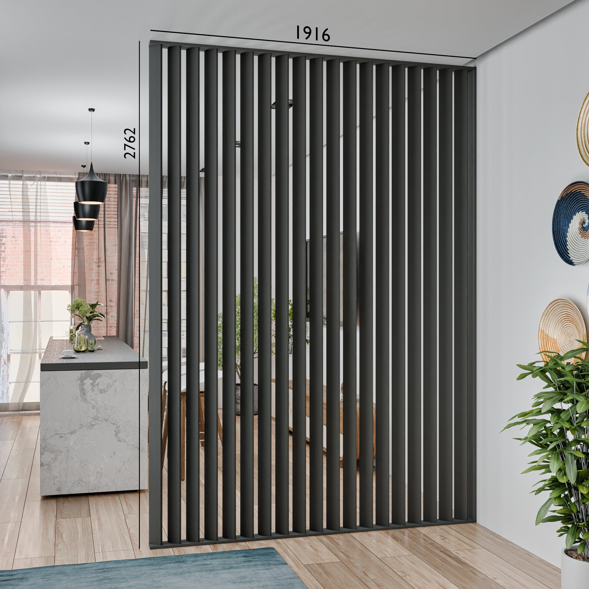 Перегородка для зонирования пространства шириной 191 см, ЛДСП, графит