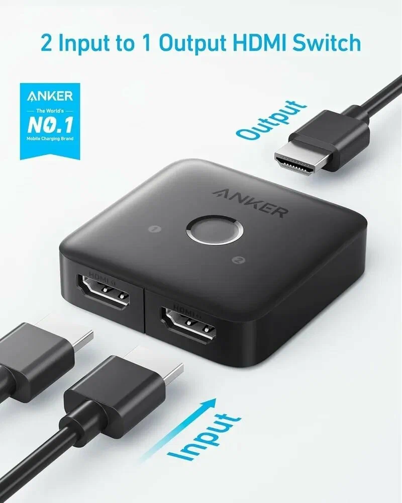 HDMI-разветвитель ANKER 4K, для игр и фильмов, 3 разъема, черный