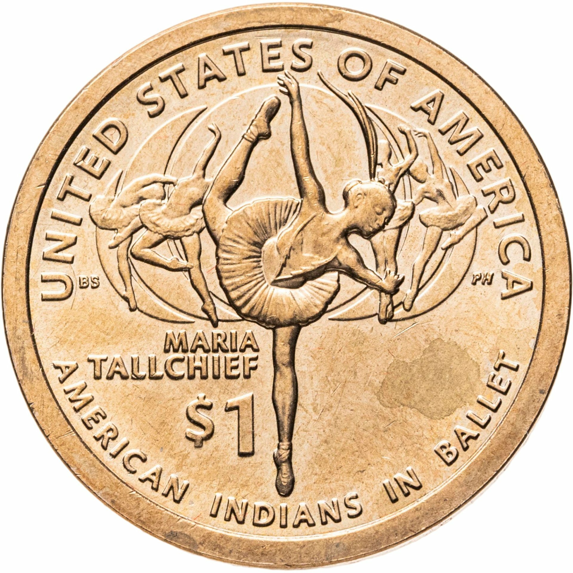 США 1 доллар dollar 2023 D "Коренные Американцы - Мария Толчиф и американские индейцы в балете", Медь, в сохранности AU