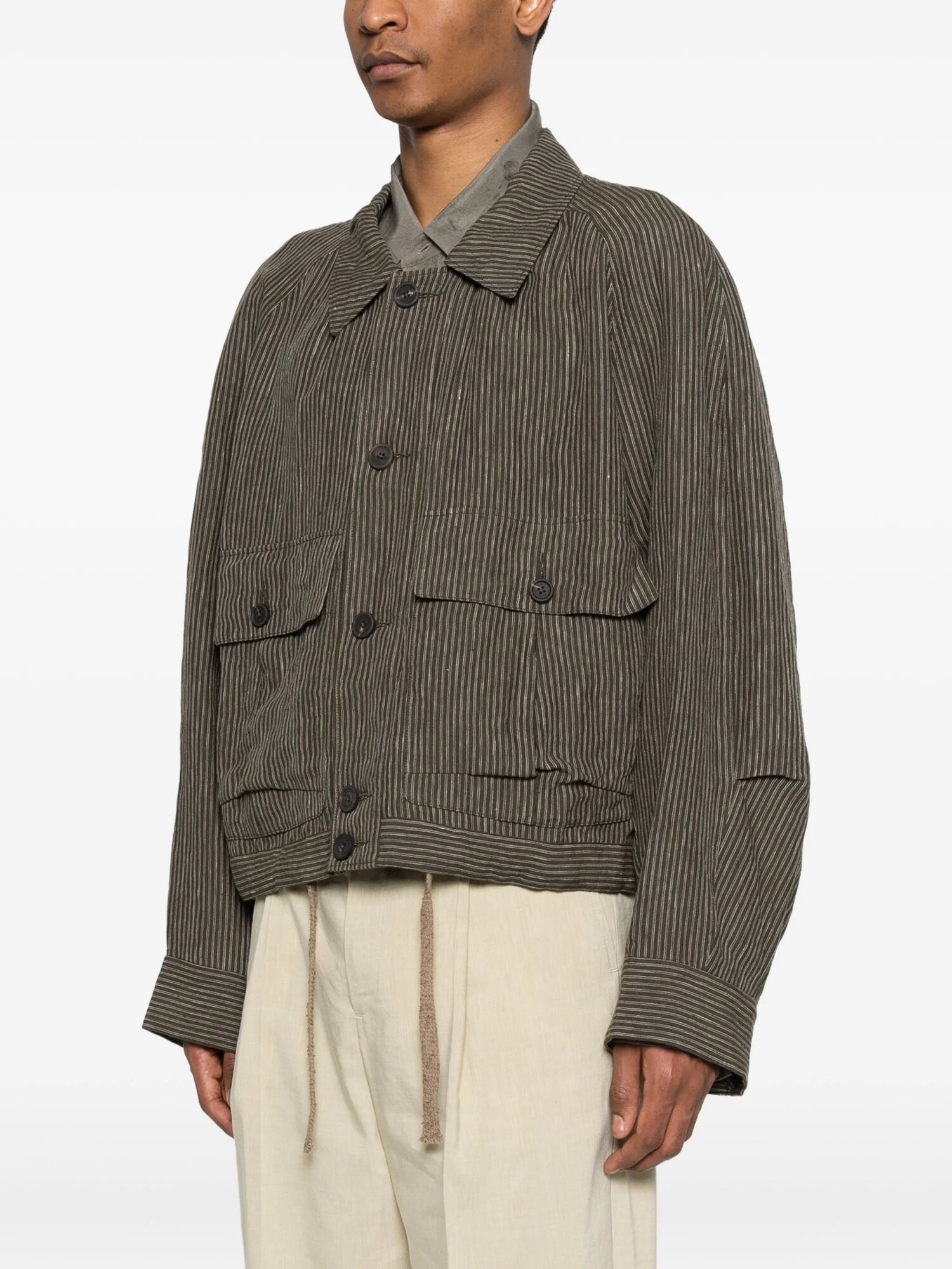 Куртка Ziggy Chen Striped buttoned shirt jacket, размер 46, green — фото 1