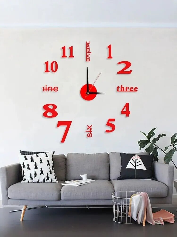 Настенные часы, 40 см х 40 см, современные, красные, из EVA и акрила, с кварцевым механизмом
