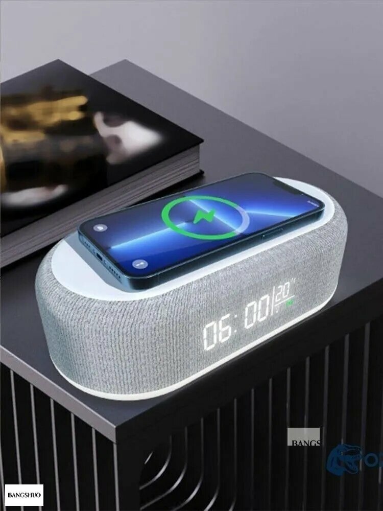 Умная колонка 6-в-1: Bluetooth, будильник, часы, беспроводная зарядка, ночник, термометр — фото 1