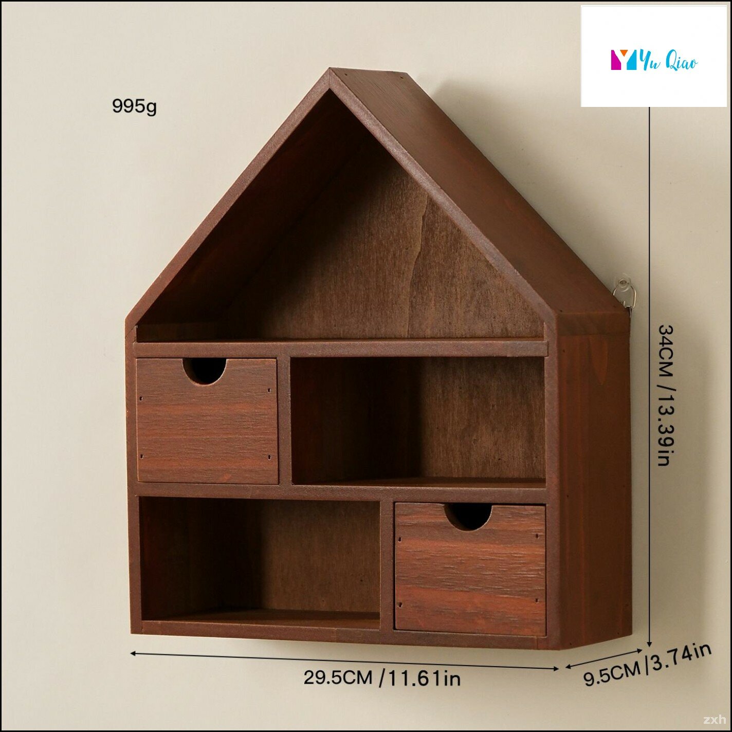 Настенный деревянный ящик в стиле ретро, для прихожей и декора,34,29,1, коричневый,9.5