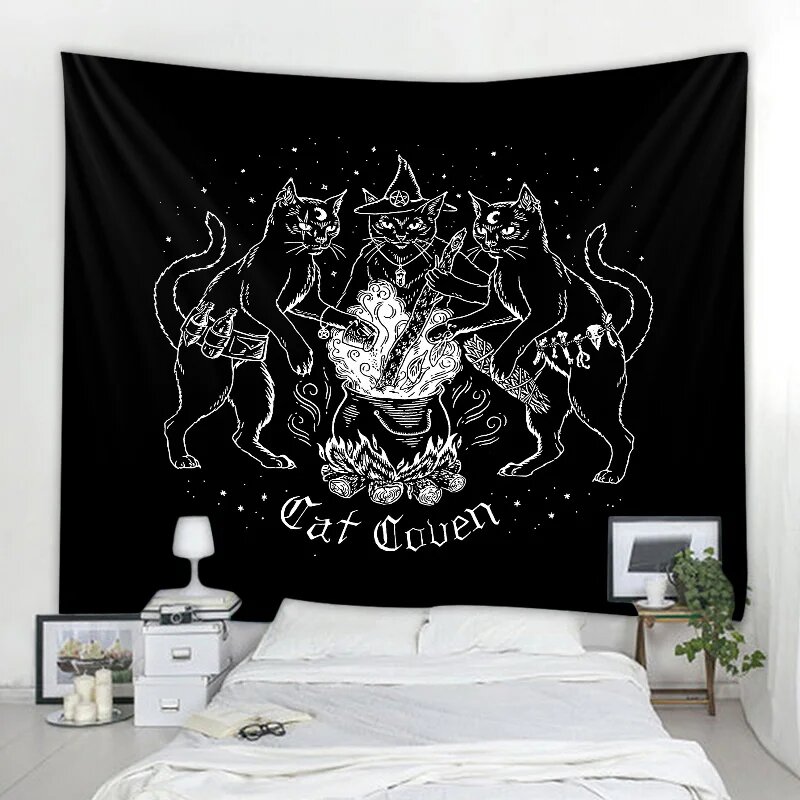 Гобелен "Cat Coven" черный, 90x75 см