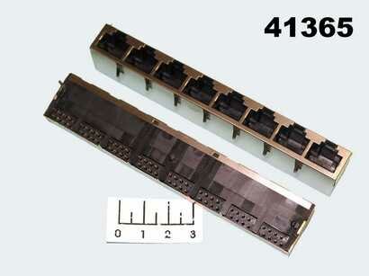 Разъем компьютерный 8 гнезд 8P8C (RJ-45) на плату металл