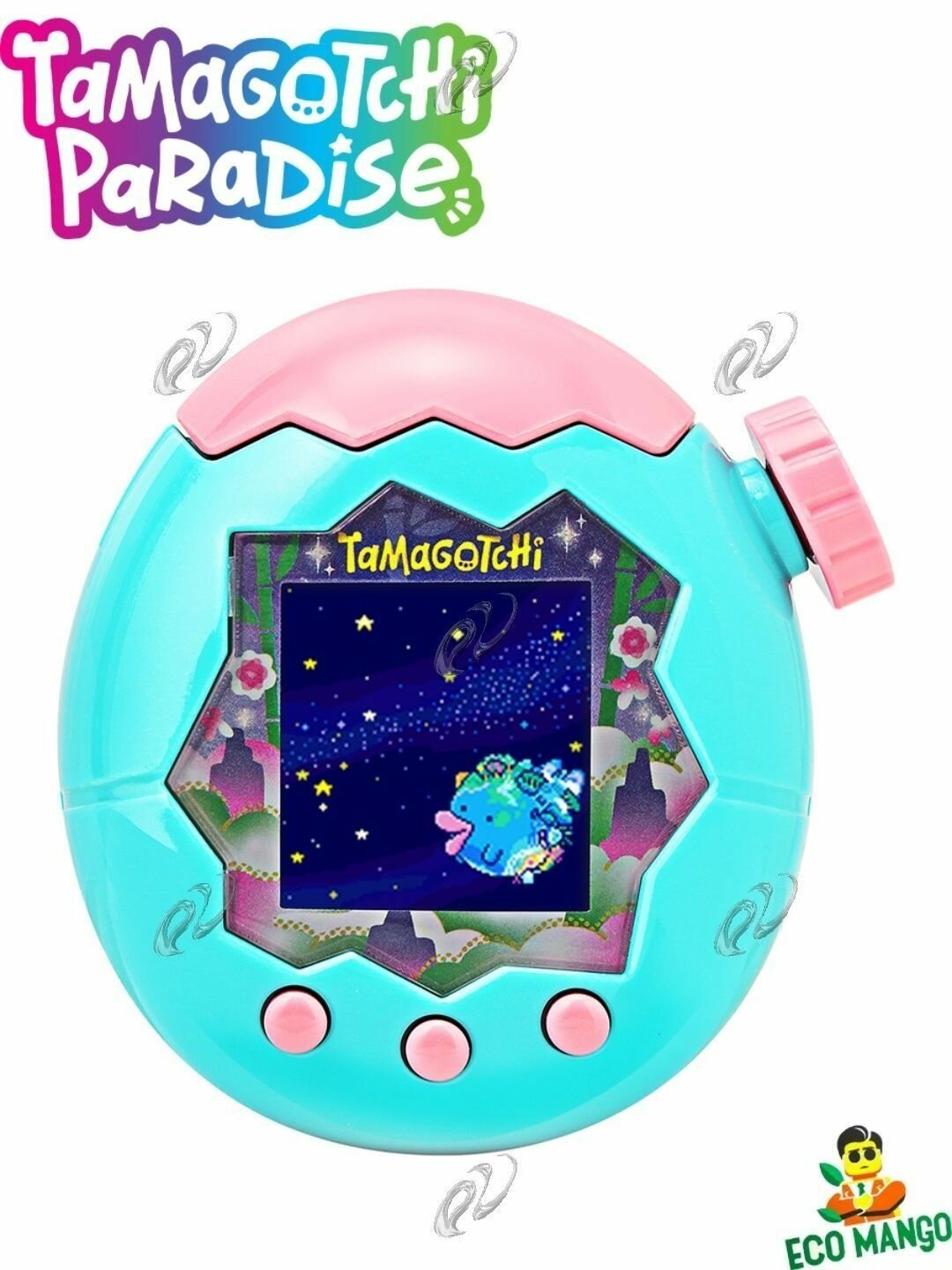Эксклюзивный виртуальный питомец Tamagotchi Paradise в дизайне Нефритового леса, меню на английском