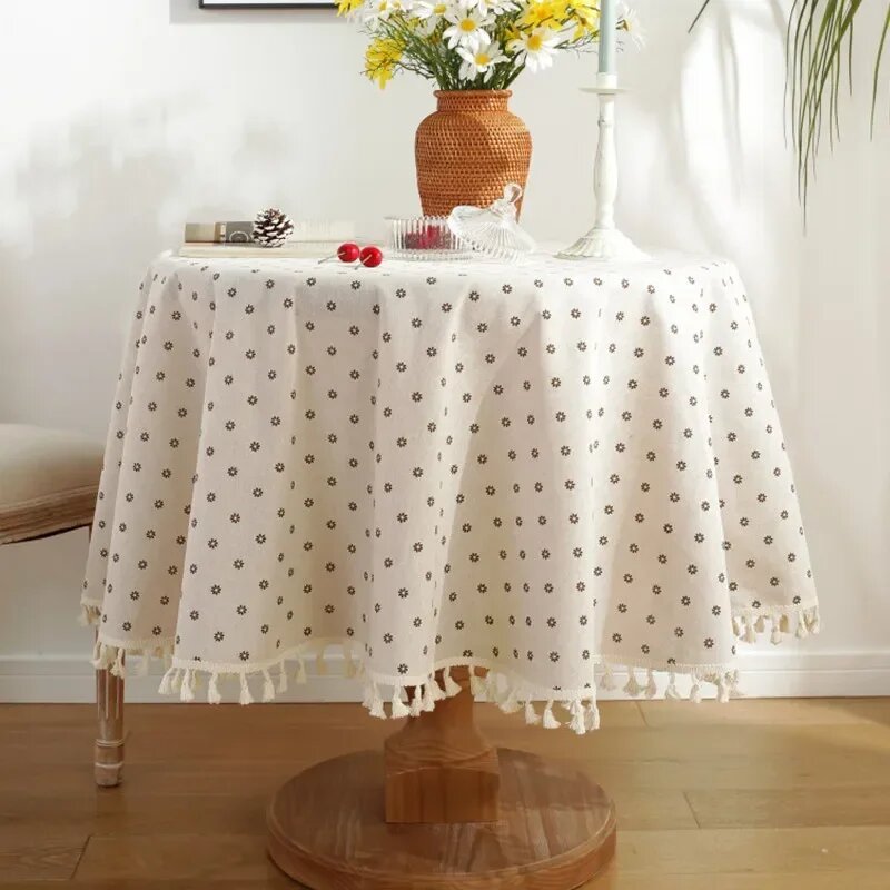 Круглая скатерть из хлопка и льна H&M Round 140cm, Pattern 4
