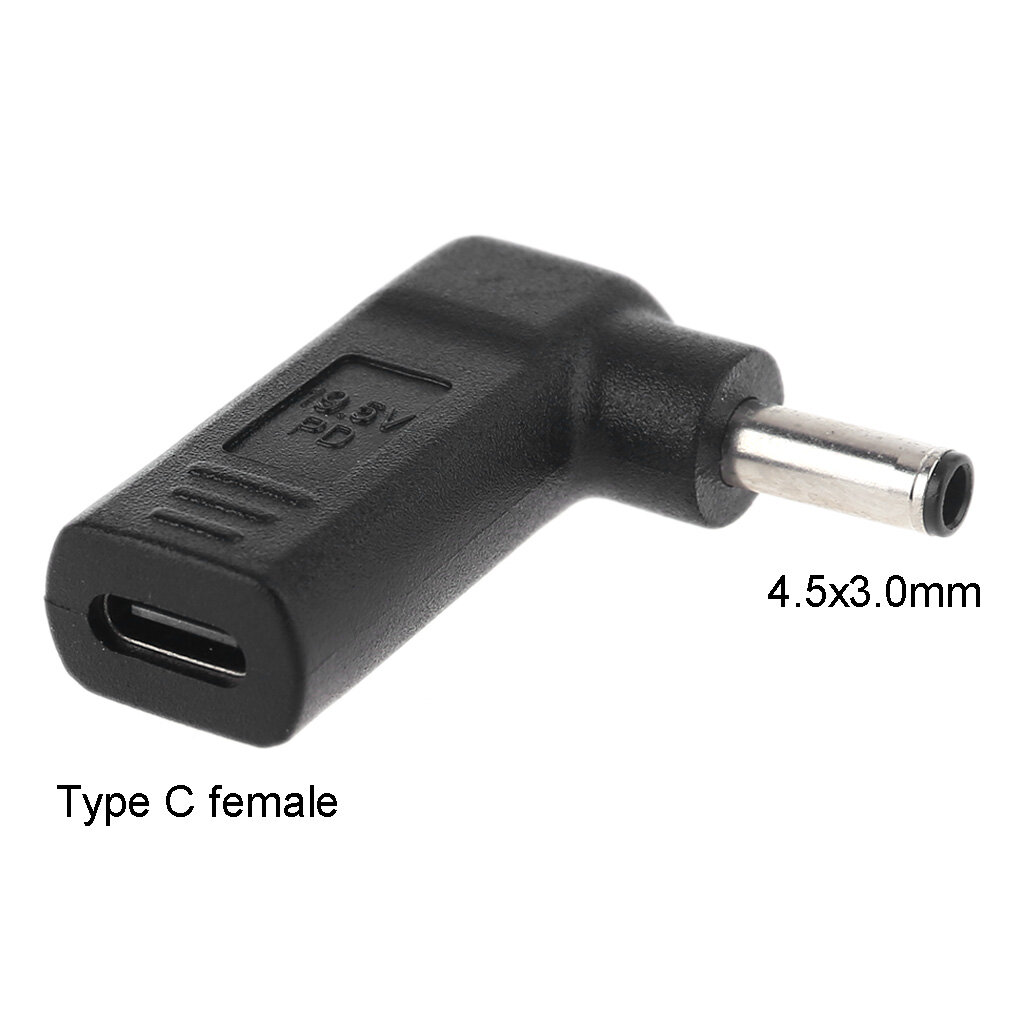 Type-C Female to 4.5x3.0mm Male Plug Adapter 90 Degree Angle DC Power Converter for Dell XPS12 13 9360 9350 Laptop